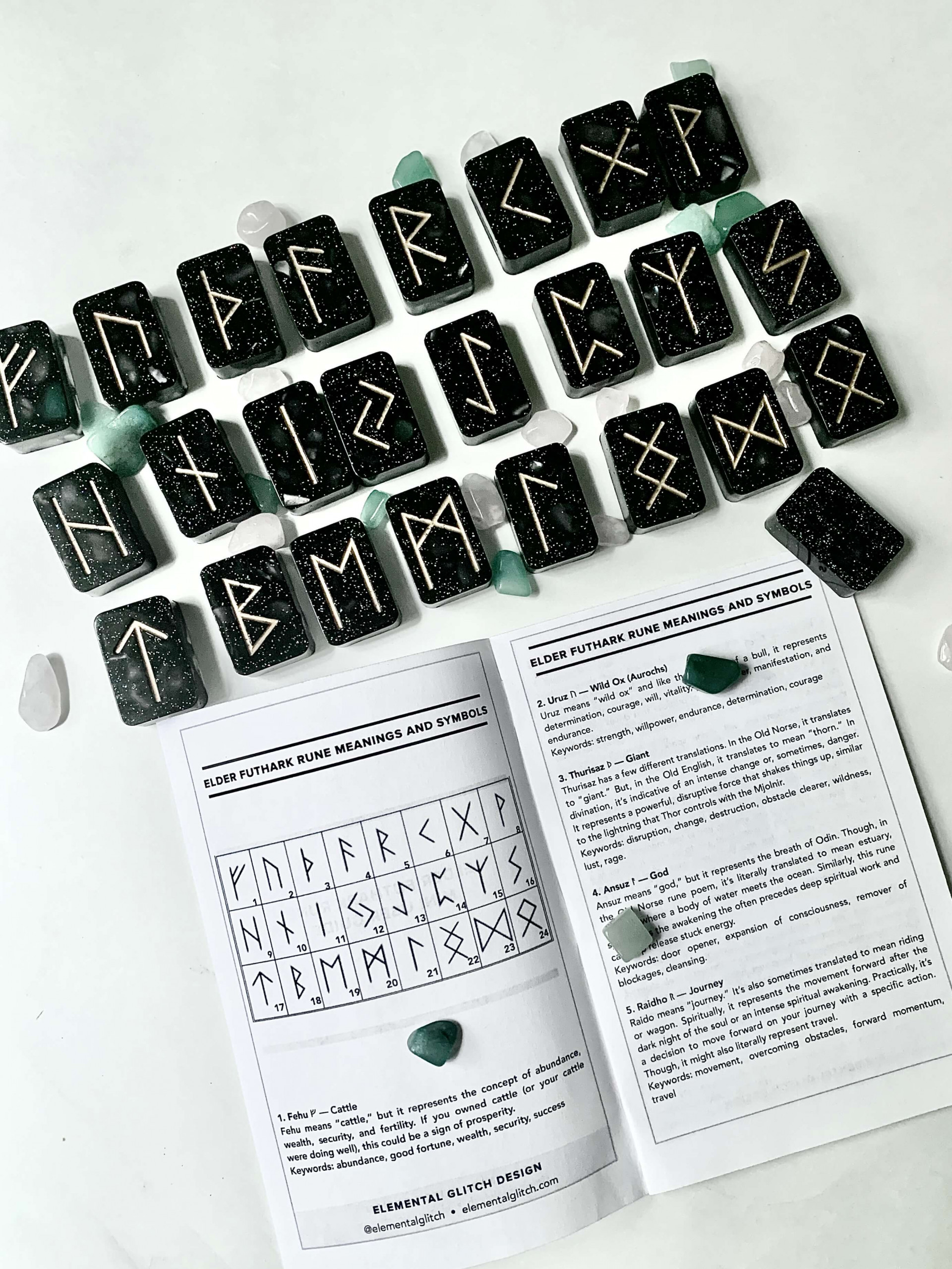 Aventurine and Rose Quartz Elder Futhark Rune Set – Elemental Glitch